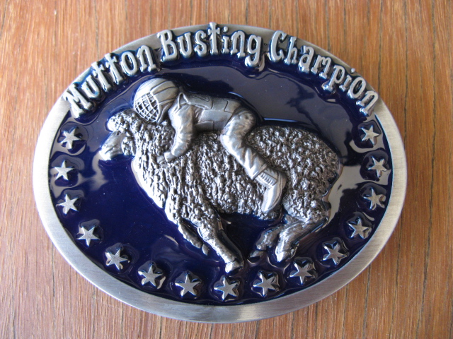 SHEEP RIDING CHAMPION BLUE BELT BUCKLE