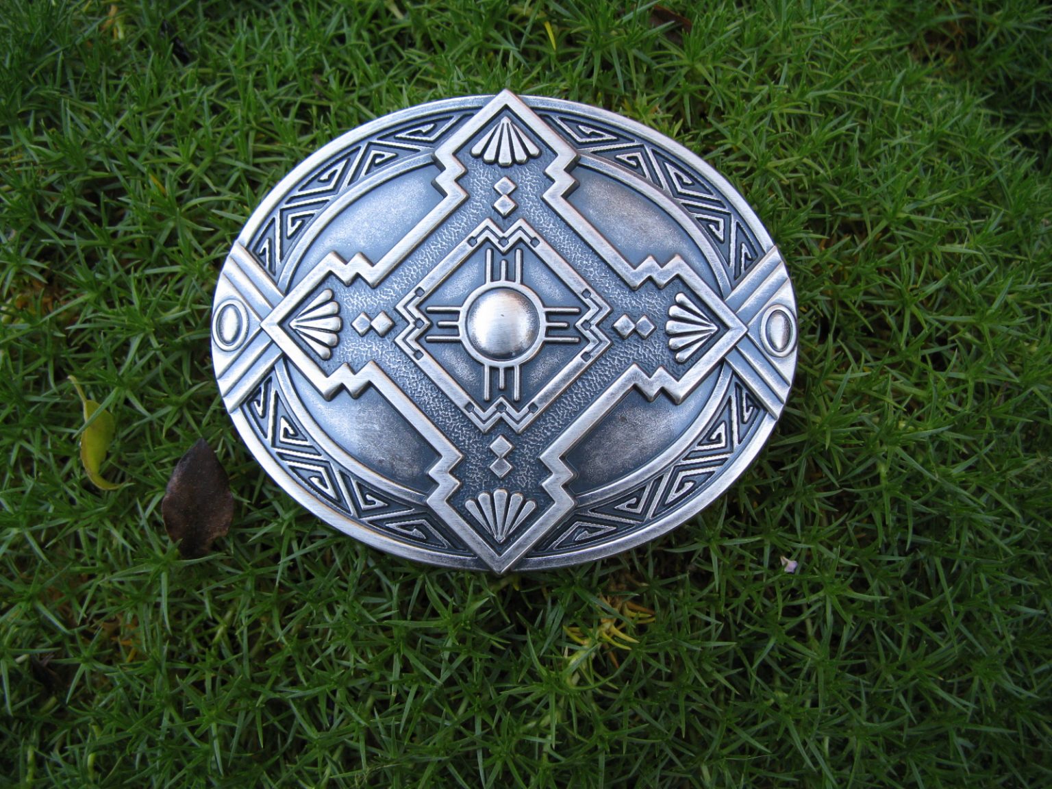 NATIVE AMERICAN HOPI SILVER PLATED BELT BUCKLE